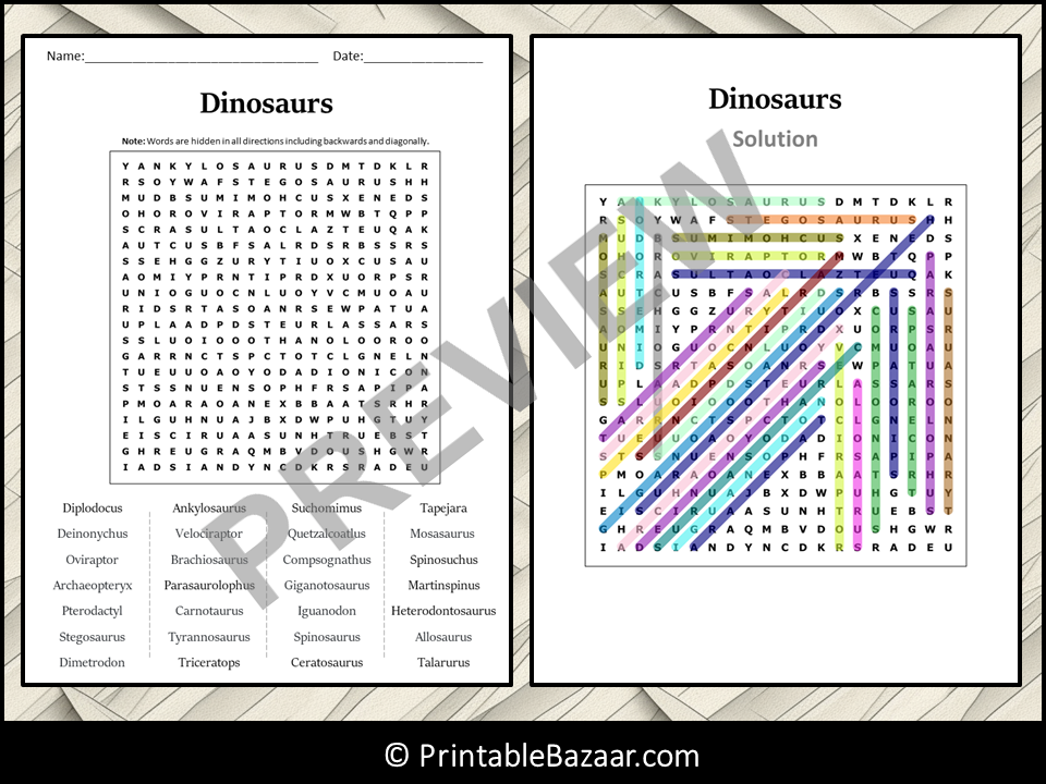 Dinosaurs Word Search Puzzle Worksheet Activity | Teaching Resources