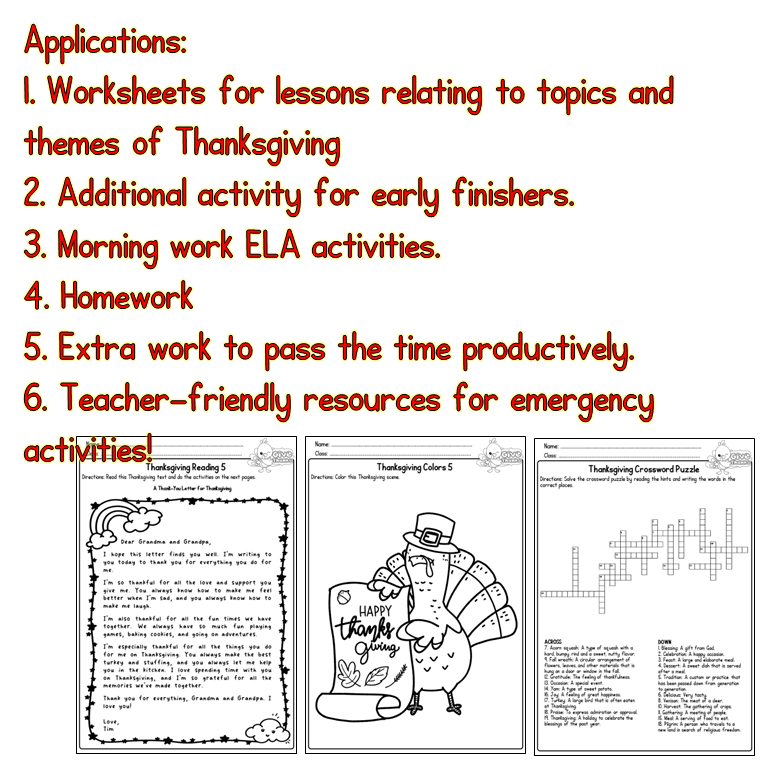 Thanksgiving No-Prep ELA Worksheets | Teaching Resources