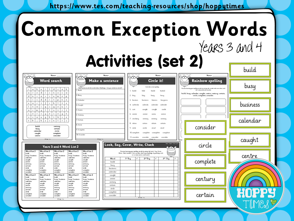 Year 3 4 Common Exception Words Spelling Activities Set 2 Year 3 4 Common Exception Words Spelling Activities Set 2