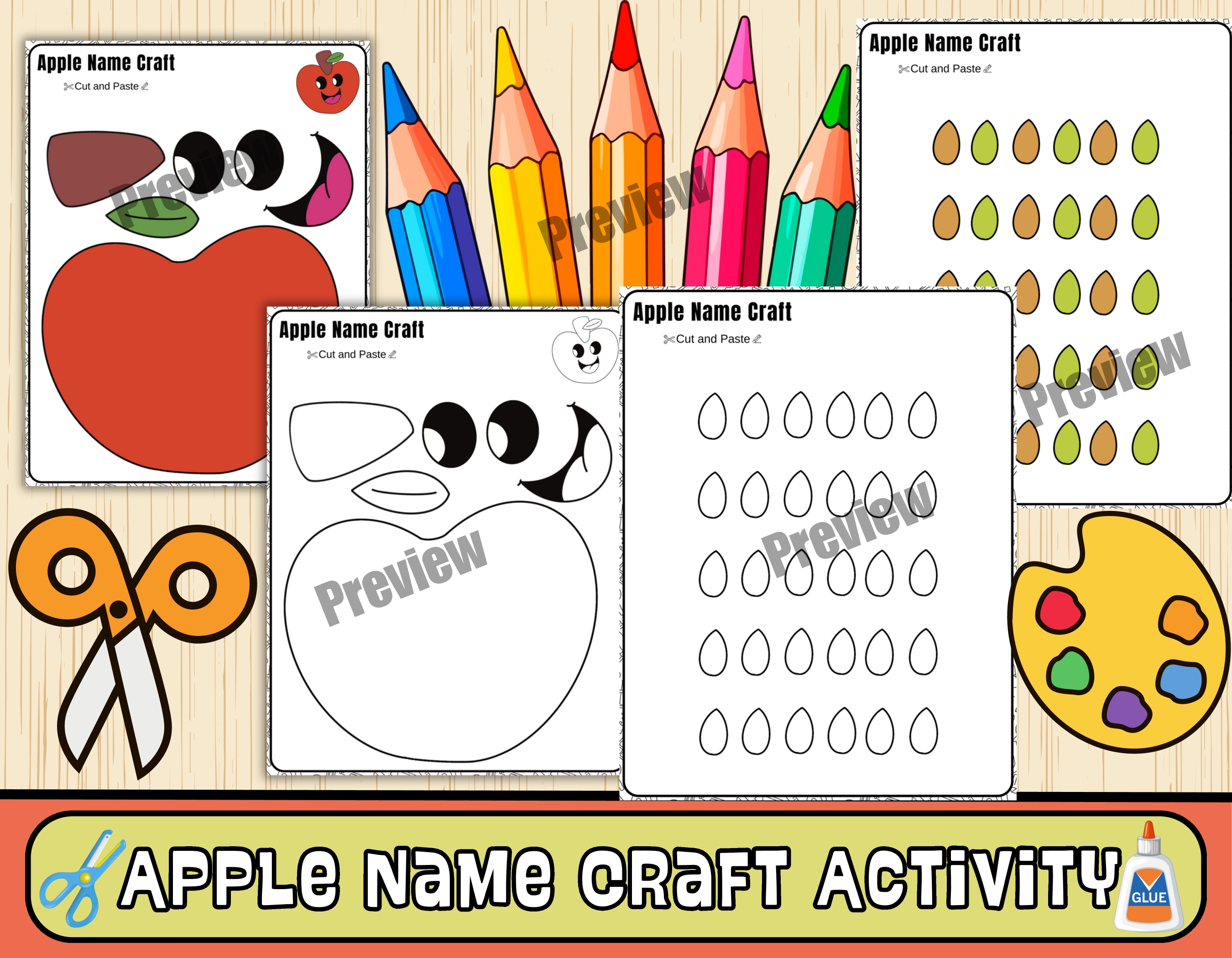 Apple Name Craft Activity-Back to School Bulletin Board-Cut and Paste ...