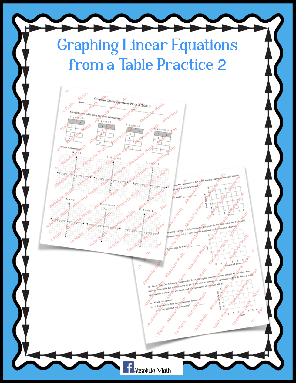 Graphing Linear Equations from a Table Practice 2 | Teaching Resources