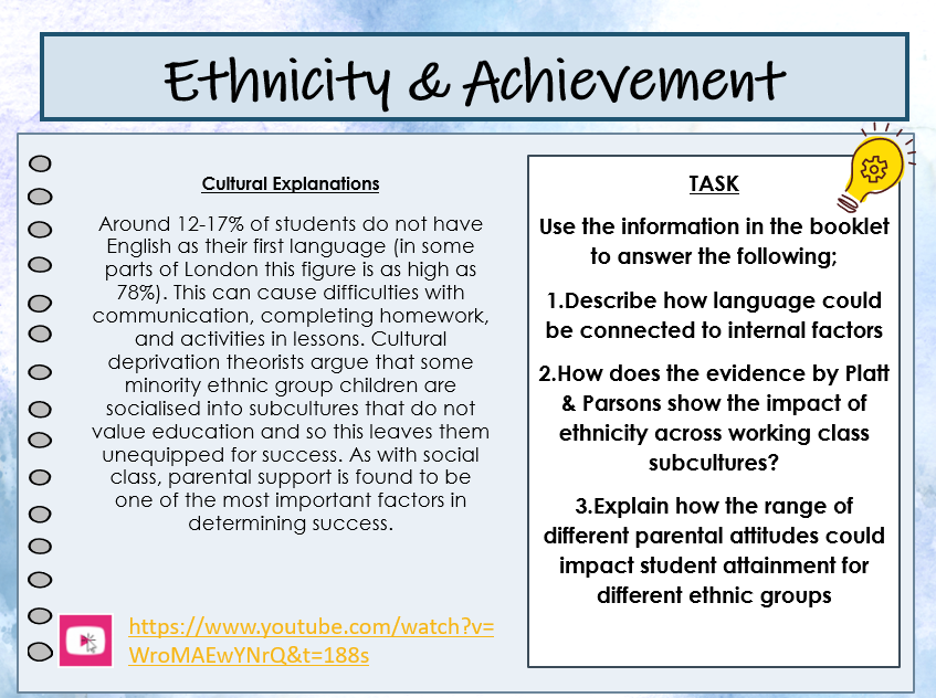 AQA A level Sociology - Education - Ethnicity & Achievement | Teaching ...