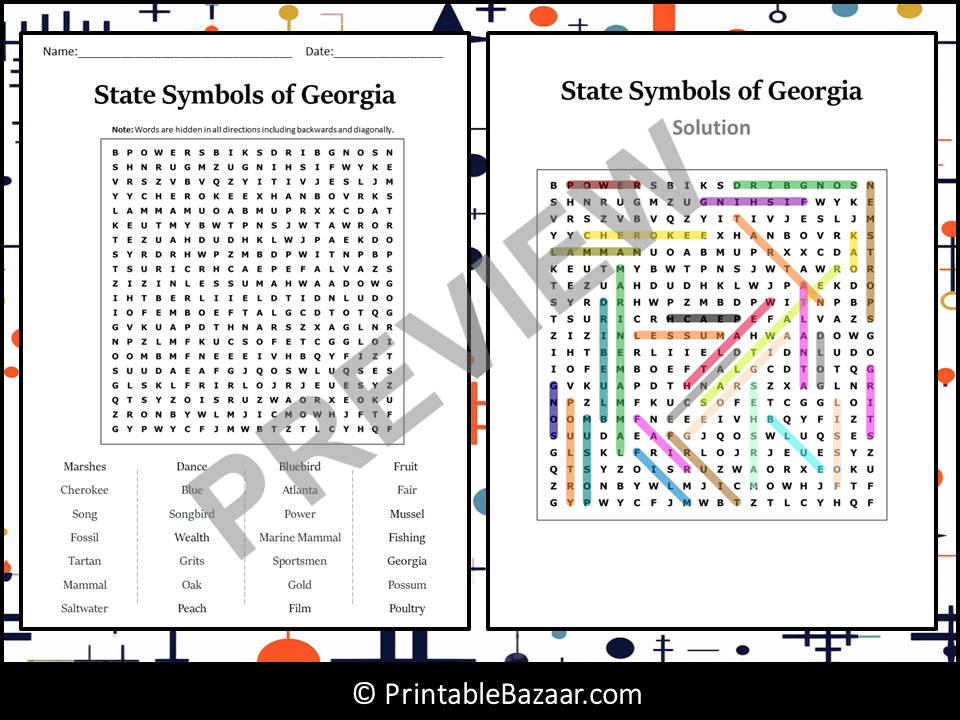 Georgia State Symbols Printable