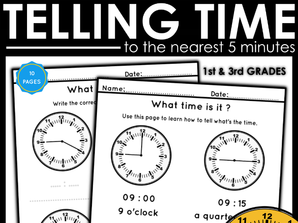 Telling Time to the Nearest 5 Minutes Worksheet Year 1, 2, 3 Time ...