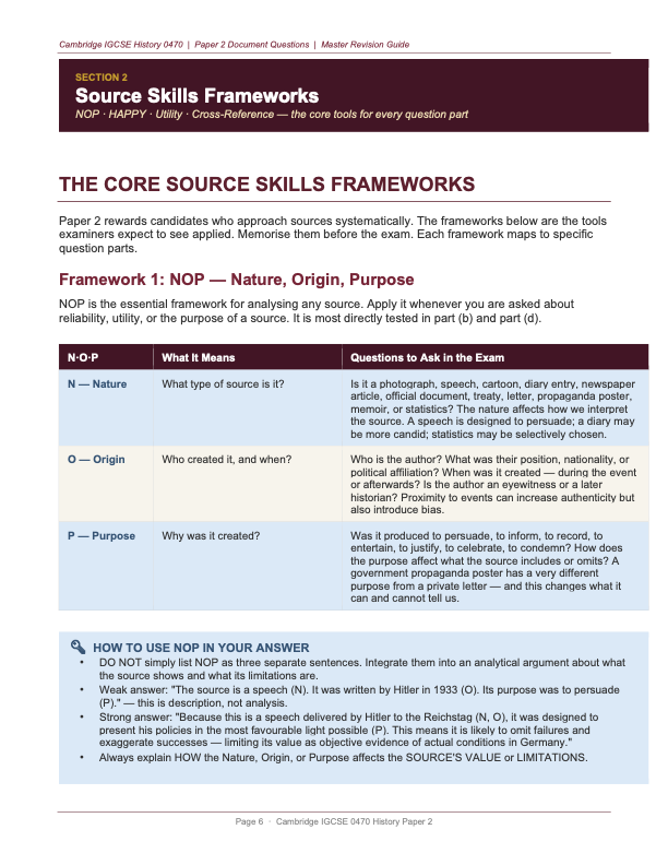 CIE IGCSE History 0470 Paper 2 Document Questions Master Revision Guide ...