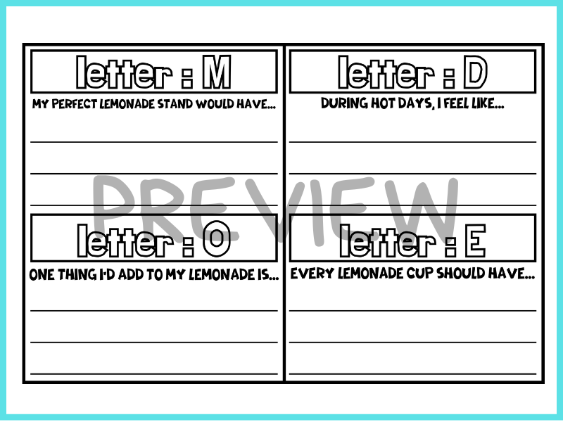 Summer Lemonade Big Letter Writing Prompts Booklet | Literacy for early ...