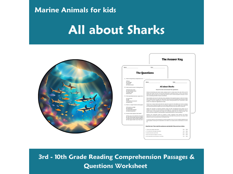 All About Sharks Reading Comprehension Passages & Questions Worksheets ...
