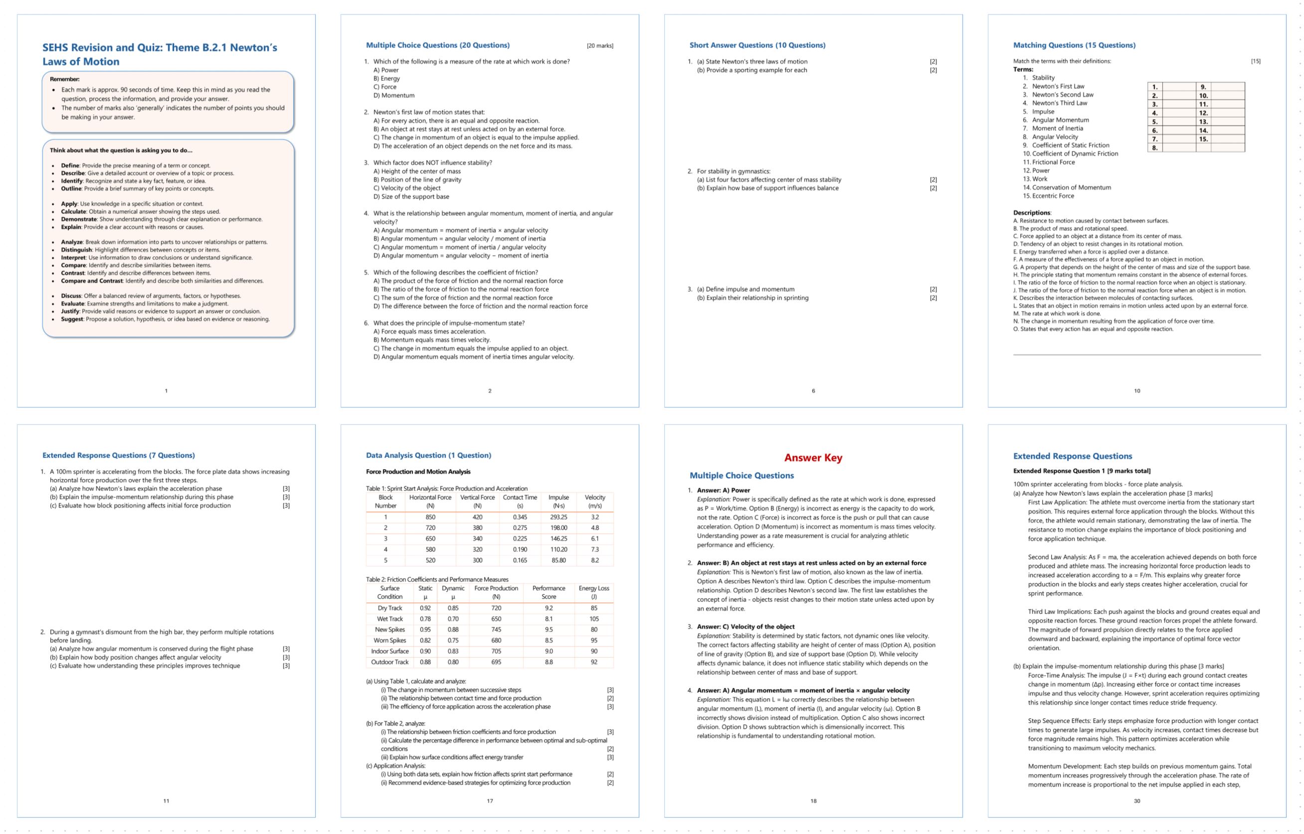 IB DP Sports Science (SEHS): B2.1 Newton’s Laws – Quiz & Revision ...