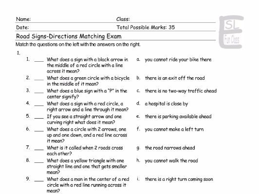Road Signs Directions Matching Exam Teaching Resources