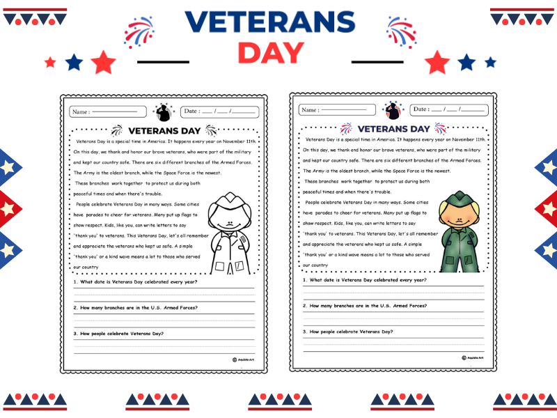 Veteran's Day Reading Comprehension Passage : 2nd Grade Reading ...