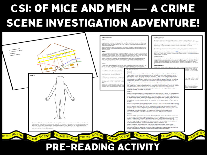 Of Mice and Men CSI Pre-Reading Activity | Engage Students with a Crime ...