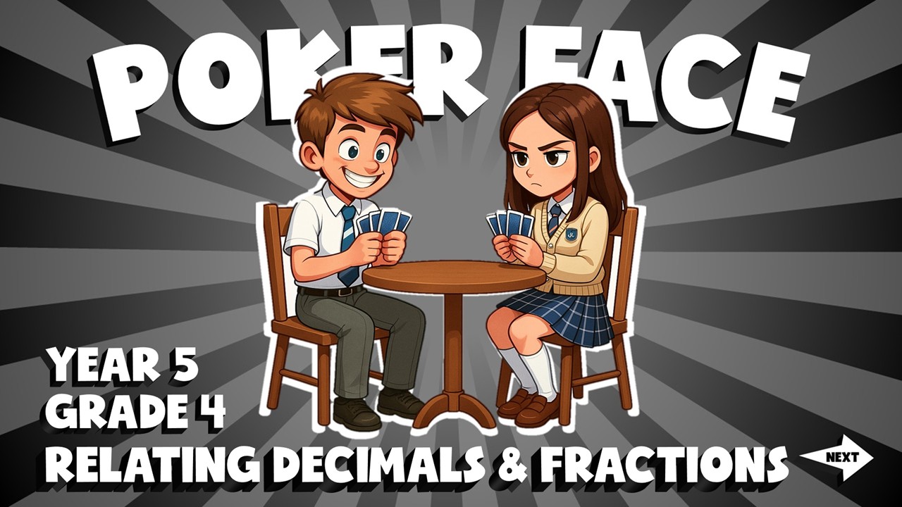 Relating Decimals & Fractions POKER FACE Maths Game | No-Prep Year 5 ...