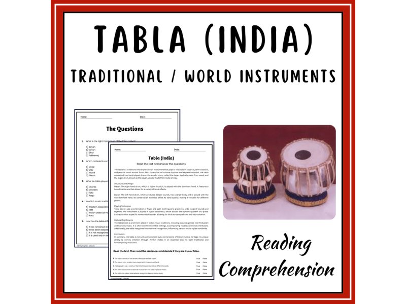 Tabla (India) Reading Comprehension Passages & Questions Worksheets ...