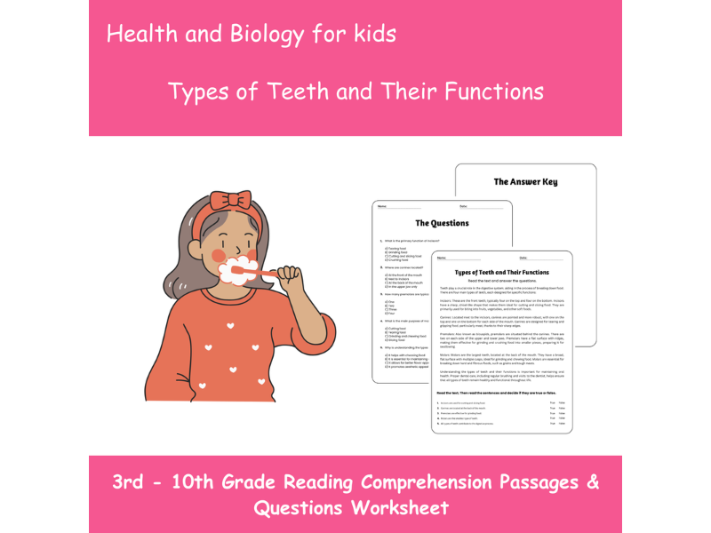 Health and Biology for Kids Reading Comprehension Passages & Questions ...