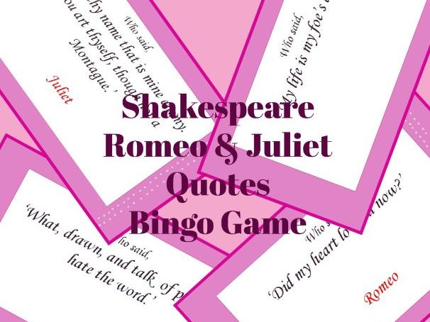 Shakespeare Romeo & Juliet Quotes Bingo Game Activity | Teaching Resources