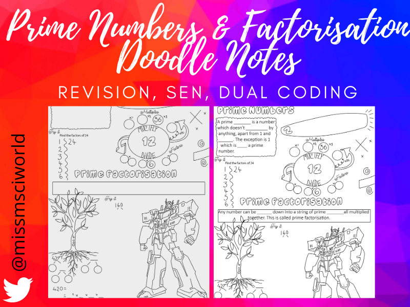 Prime numbers & factors Maths Doodle Note | Teaching Resources