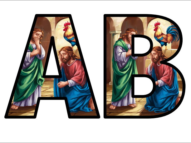 Bible Story Illustration Peter Denies Jesus Hand drawn lettering set ...