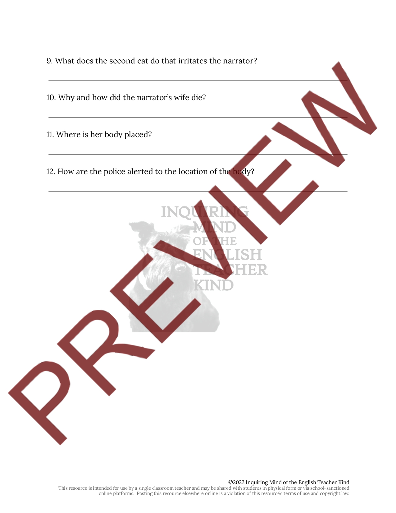 "The Black Cat" by Edgar Allan Poe Quiz and Answer Key | Teaching Resources