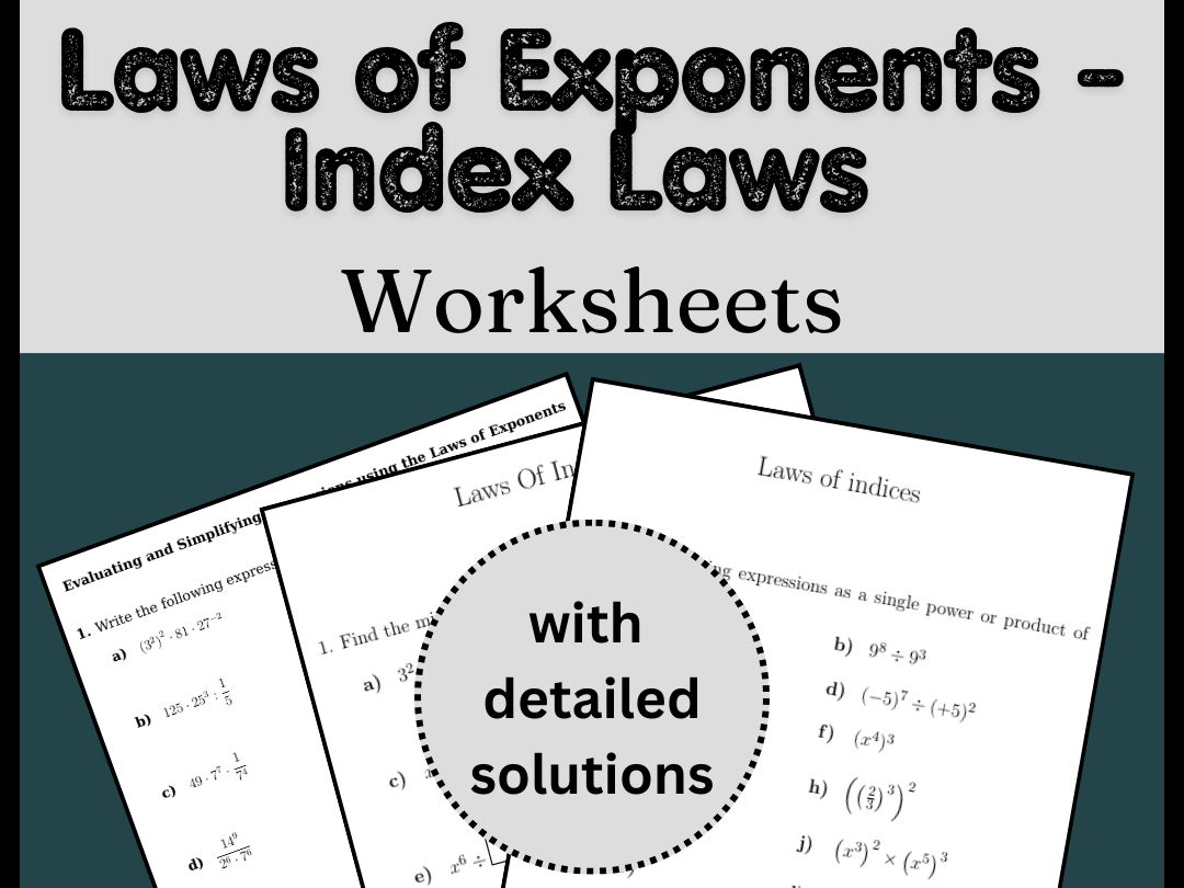 Laws of Exponents - Index Laws Worksheets | Teaching Resources