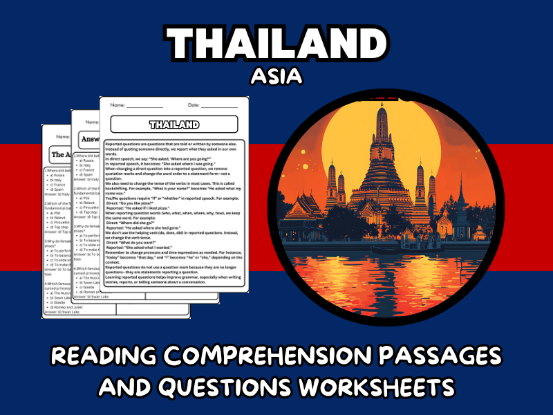 Thailand - Asia Reading Comprehension Passages & Questions Worksheets ...