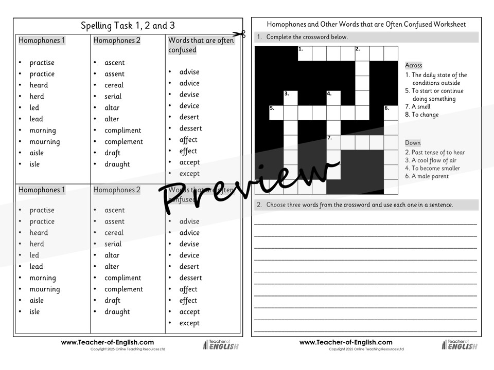 Homophones and Other Words that are Often Confused – KS2 Spelling ...