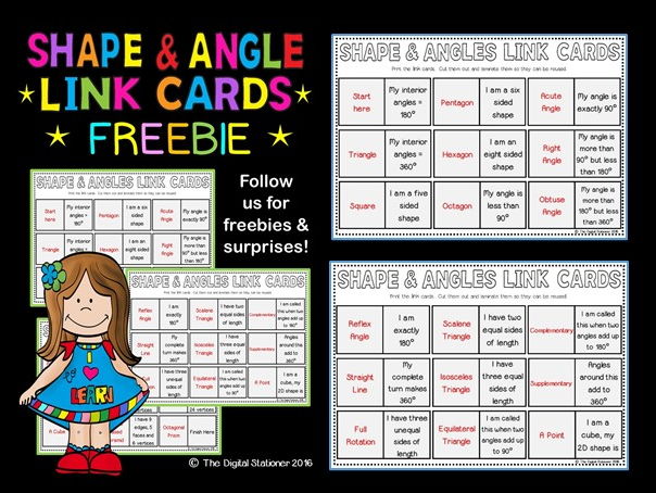 Shape and Angle Link cards FREEBIE- Set of 27 cards by ...