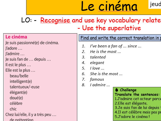 GCSE STUDIO FRENCH - cinema / tv | Teaching Resources