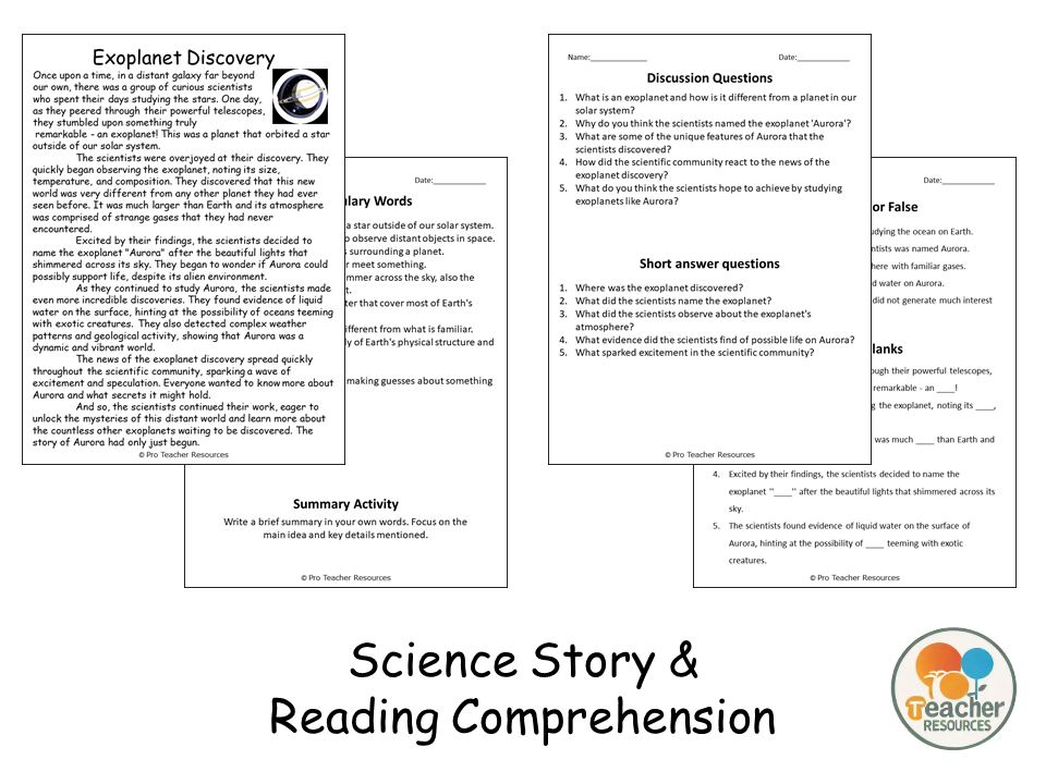 Exoplanet Discovery Reading Science Story Comprehension Questions ...