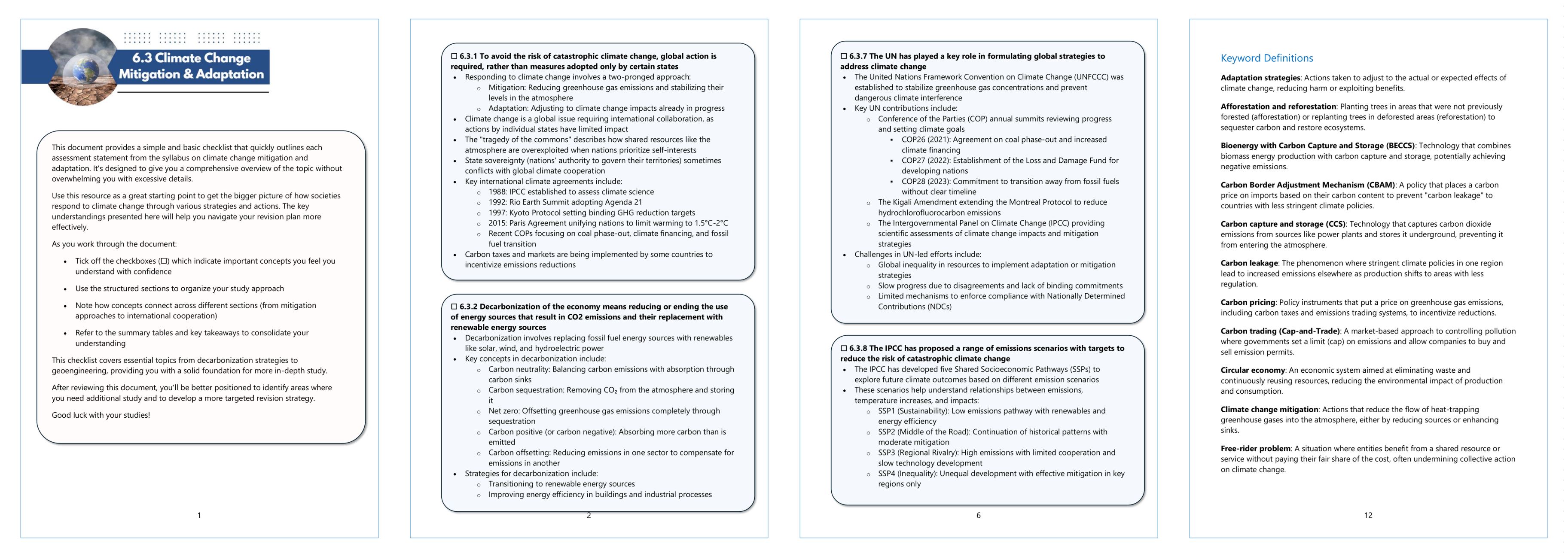 IB DP ESS 6.3: Climate Change 2 Condensed Revision Outline 2026 ...