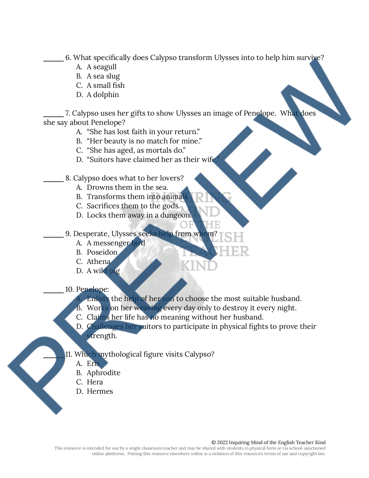 Adventures of Ulysses Chapters 12 and 13 Quiz and Answer Key | Teaching ...
