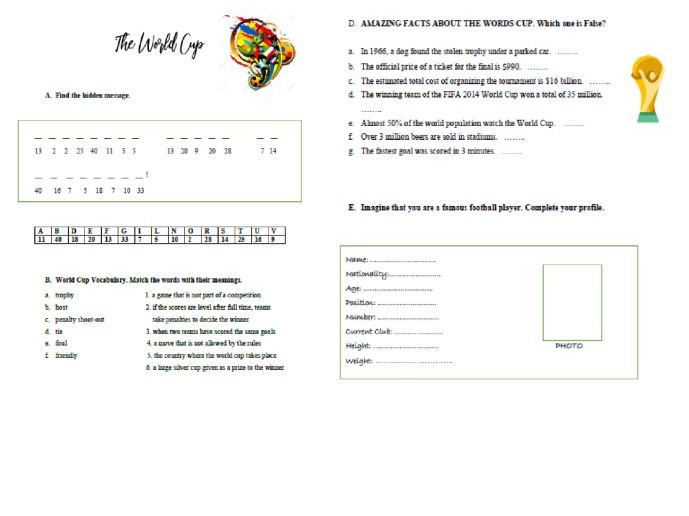 World Cup Football Vocabulary Quiz Amazing Facts Exercises