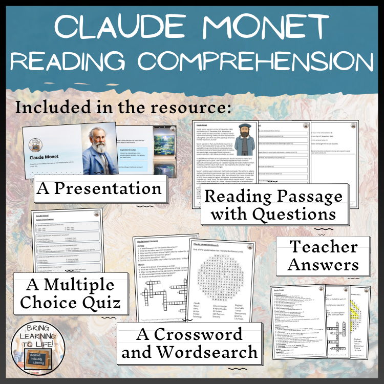 Claude Monet Reading Comprehension Activities | Year 5 or Year 6 ...