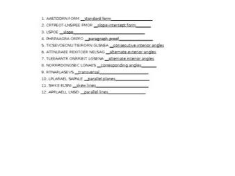 Parallel and Perpendicular Lines in Geometry Vocabulary Word Scramble ...