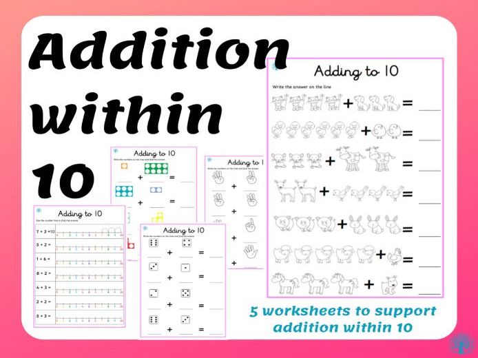 Addition Within 10 Worksheets Teaching Resources