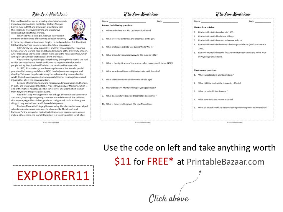 Rita Levi-Montalcini Biography Reading Comprehension Passage Printable ...