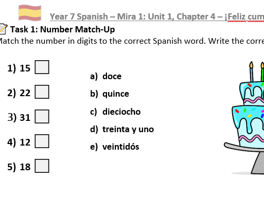 Year 7 Spanish – Mira 1: Unit 1, Chapter 4 – ¡Feliz cumpleaños ...