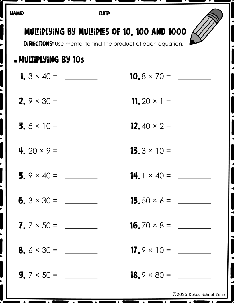 Multiplying by 10 100 1000 Worksheets | Teaching Resources