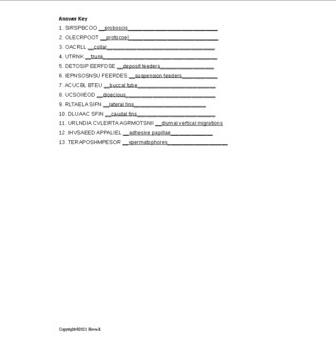 Chaetognaths and Hemichordates Vocabulary Word Scramble for ...