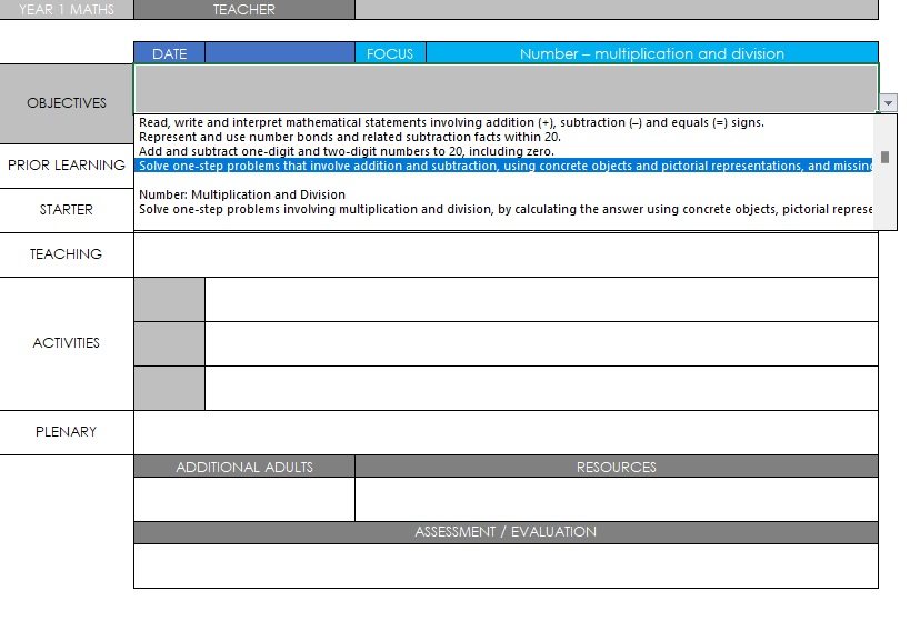 Maths Lesson Plan Templates With National Curriculum Objectives 