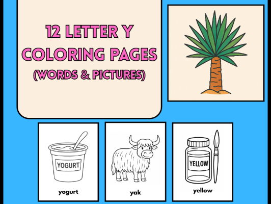 12 Letter Y Coloring Pages Words & Pictures | Teaching Resources