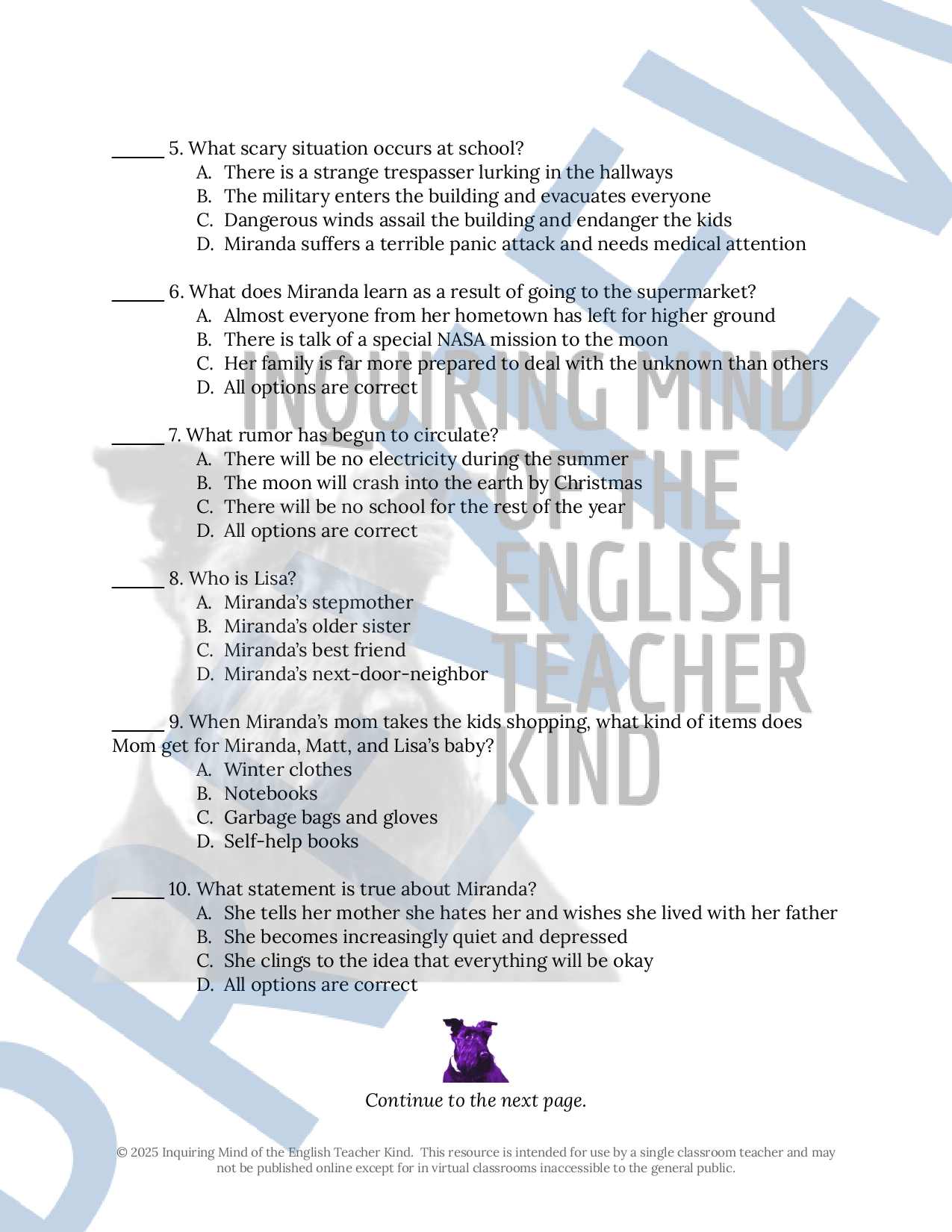 Life As We Knew It Chapters 1 through 4 Quiz and Answer Key | Teaching ...