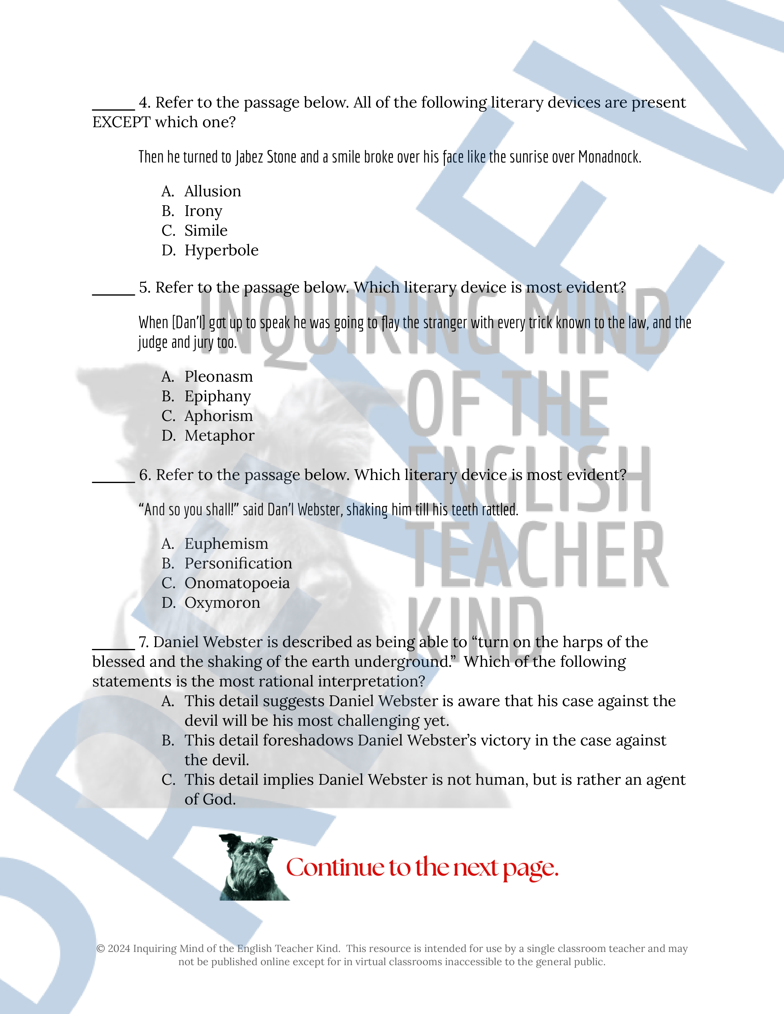 "The Devil and Daniel Webster" Close Reading Analysis Worksheet (Short ...