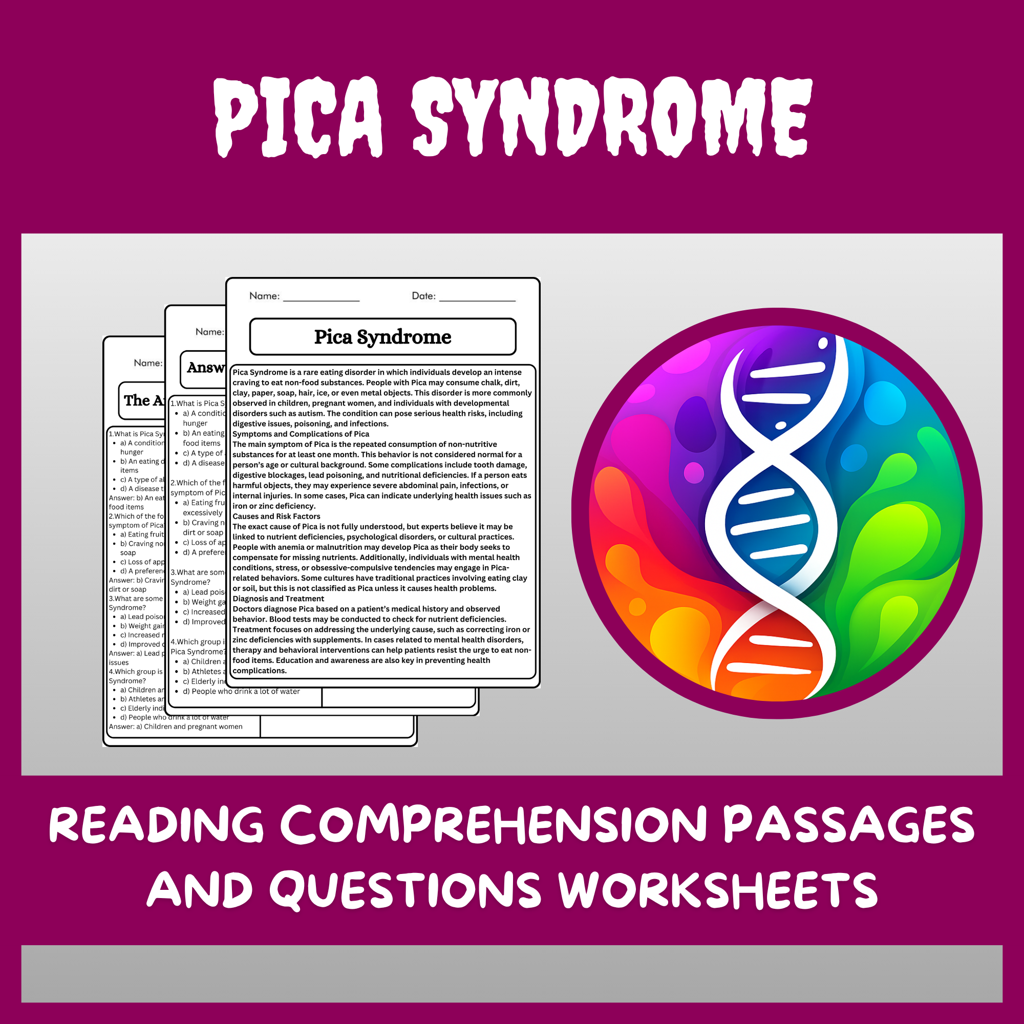 Pica Syndrome - Syndromes Reading Comprehension Passages & Questions ...