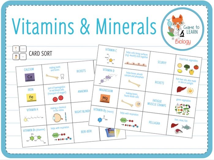 Vitamins and Minerals - Card sort (KS3/KS4) | Teaching Resources