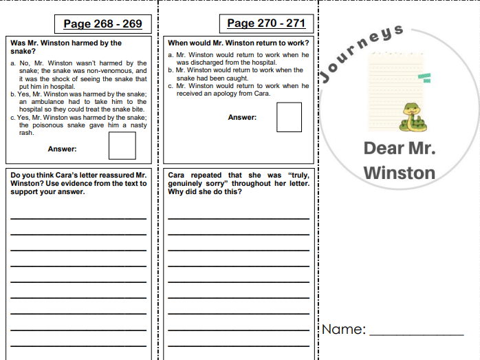 Dear Mr. Winston - Grade 4 Journeys | Teaching Resources