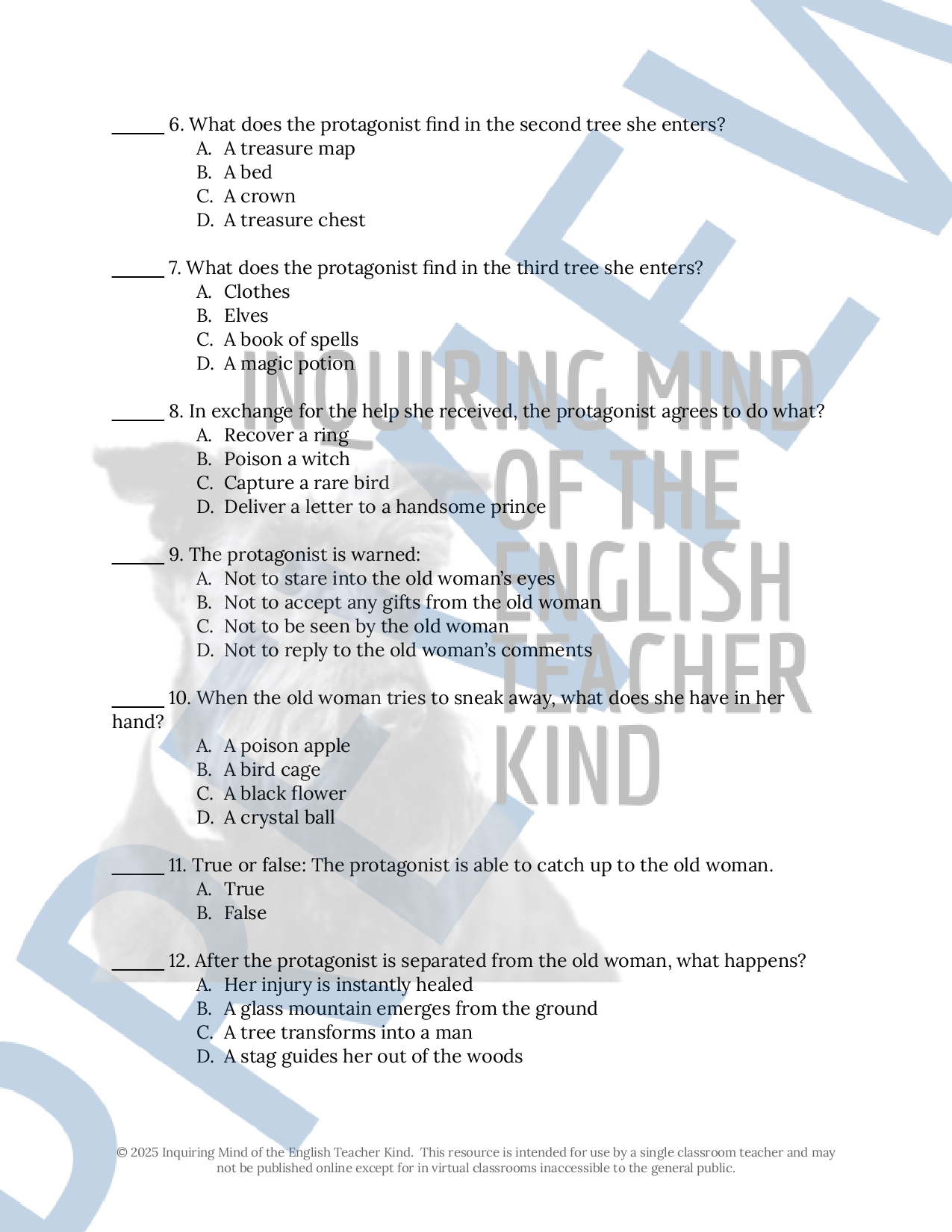 "The Old Woman in the Wood" Quiz and Answer Key (Grimm's Fairy Tales ...