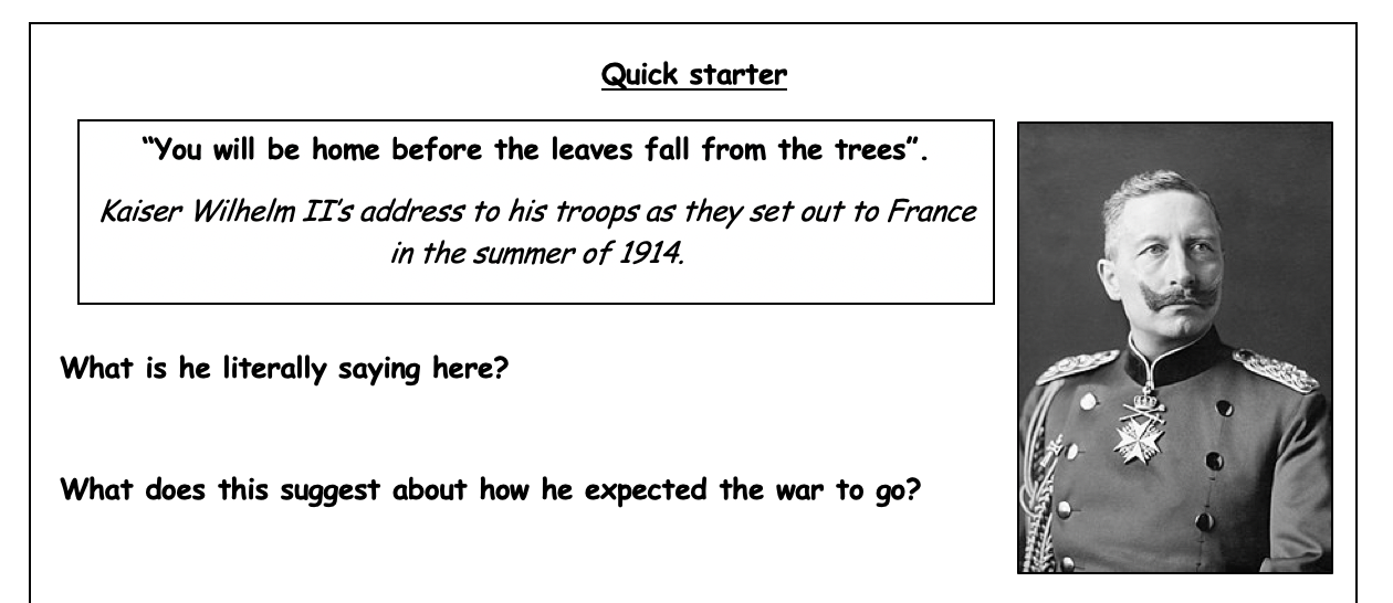 KS3 WW1 - Why did the German plan to win the war fail? | Teaching Resources