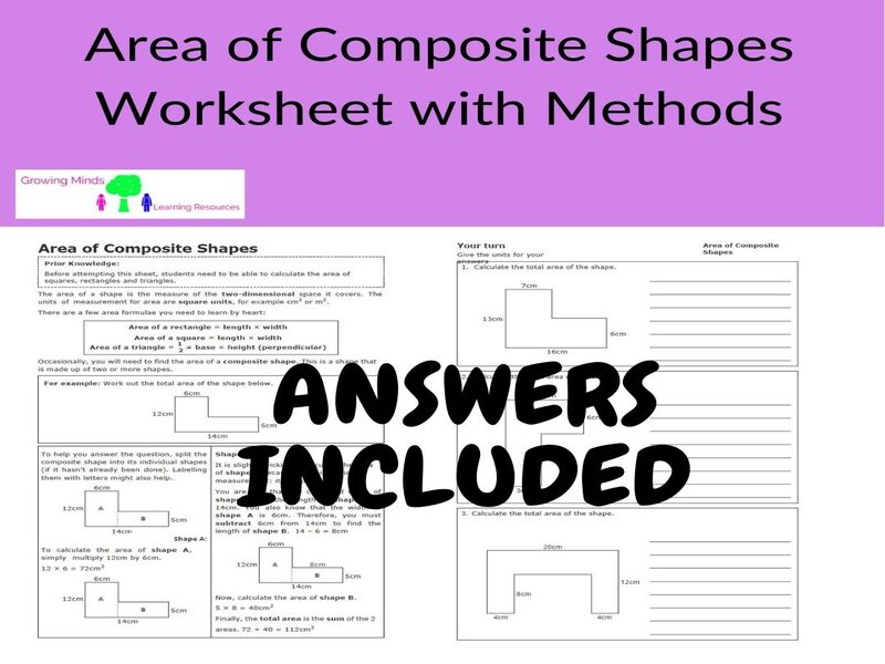 Area Of Composite Shapes Worksheet With Methods Teaching Resources Area Of Composite Shapes Worksheet With Methods Teaching Resources