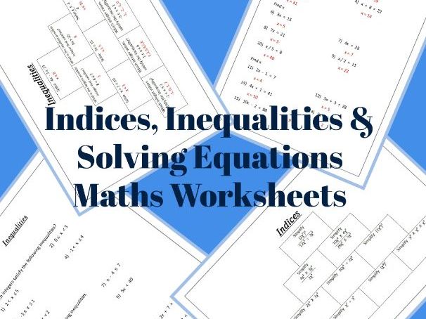 Indices, Inequalities & Solving Equations Worksheet and Bingo Game ...