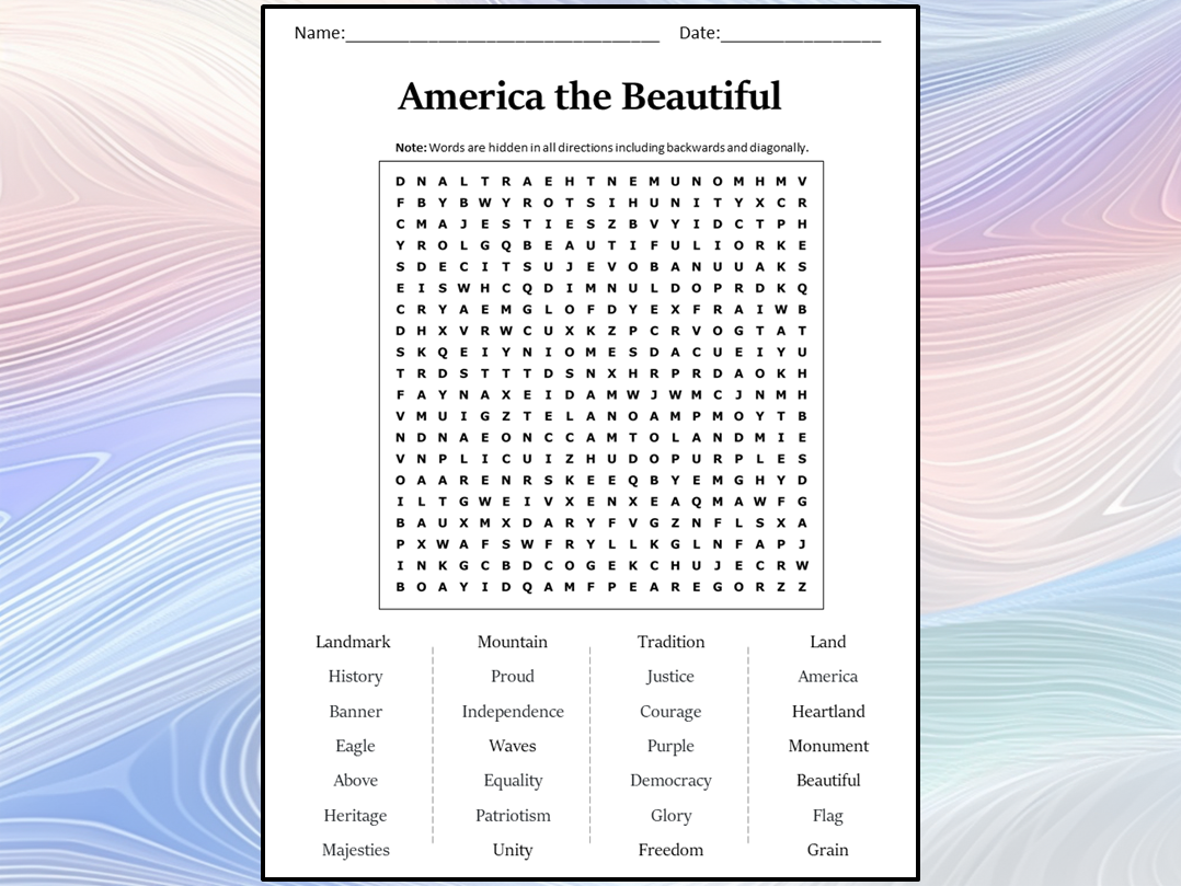 America The Beautiful Worksheet Samuel Augustus Wards America The